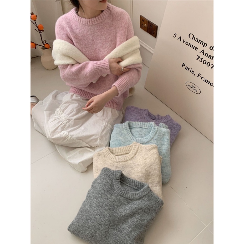 Áo len cổ tròn màu pastel dày dặn phong cách Hàn Quốc mã T069 | Shopee ...