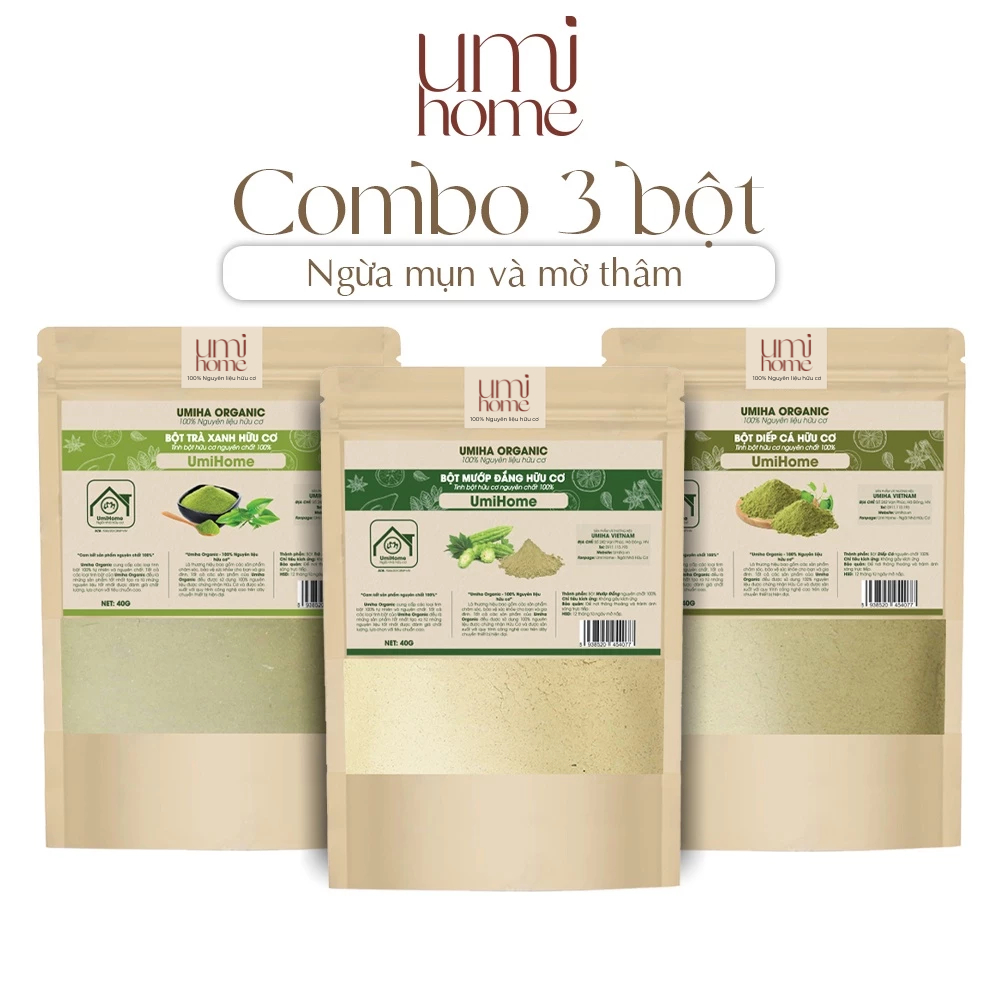 Combo 3 bột ngừa mụn và mờ thâm Umi Home gồm bột trà xanh, mướp đắng, diếp cá (40gx3) | Shopee ...