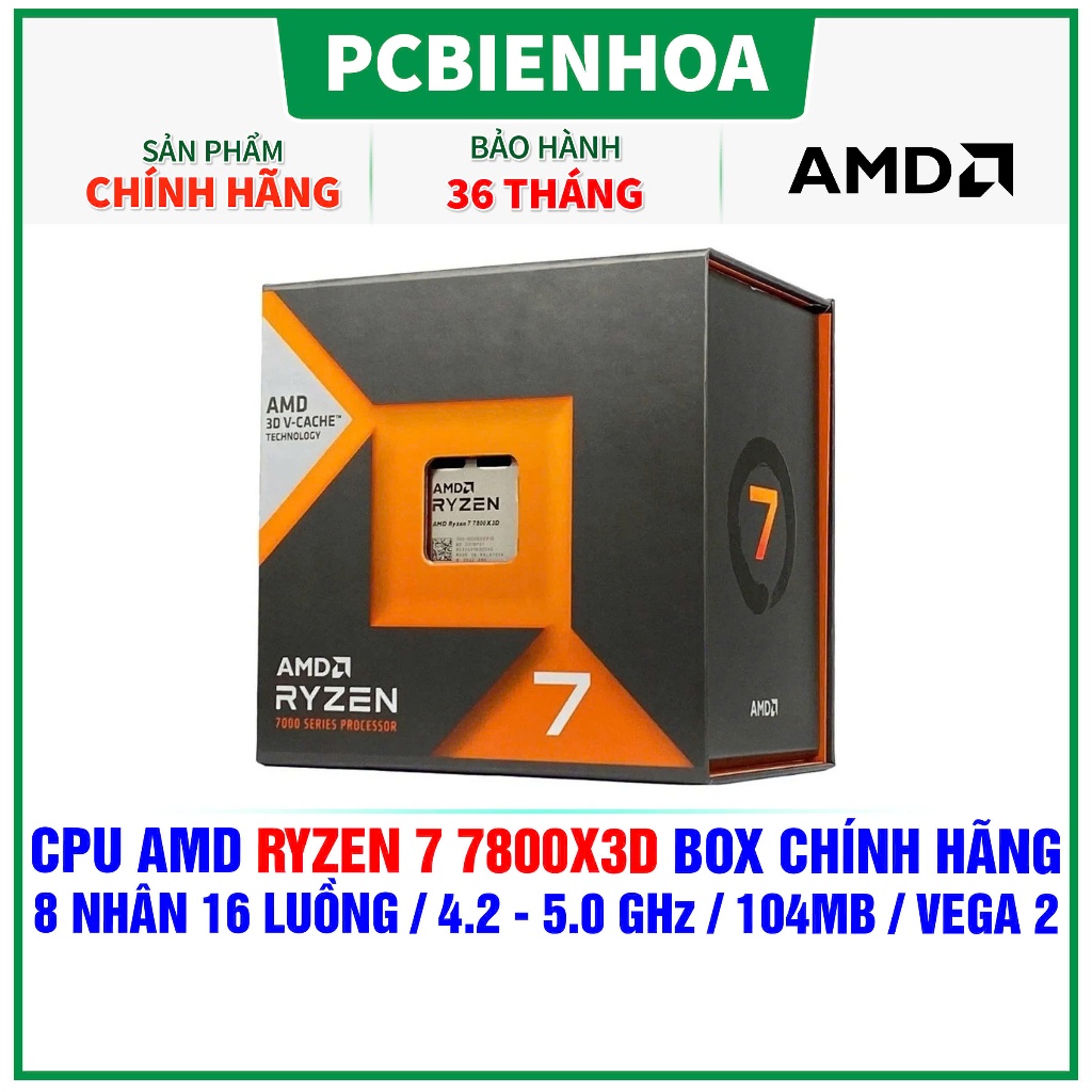 CPU AMD RYZEN 7 7800X3D BOX CHÍNH HÃNG ( 8 NHÂN 12 LUỒNG / 4.2 - 5.0 ...