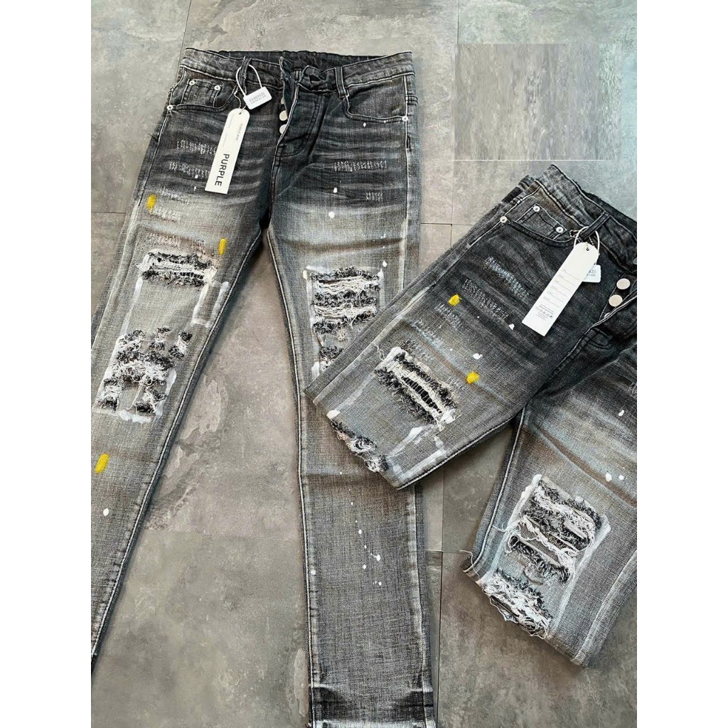 Quần Jean Nam Purple Xanh Khói Rách 4 Khuy Bản Đẹp Quần Bò Đen Rách Boy Phố Purple Xanh Chấm Sơn ...