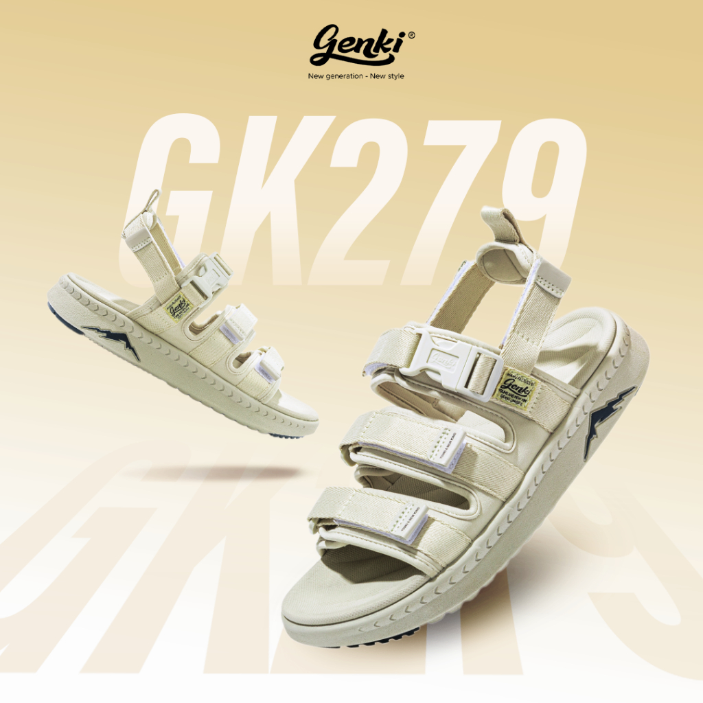 Sandal Nam Nữ Genki Màu Kem Quai Ngang Thể Thao Chính Hãng Genki Streetstyle GK279 | Shopee Việt Nam
