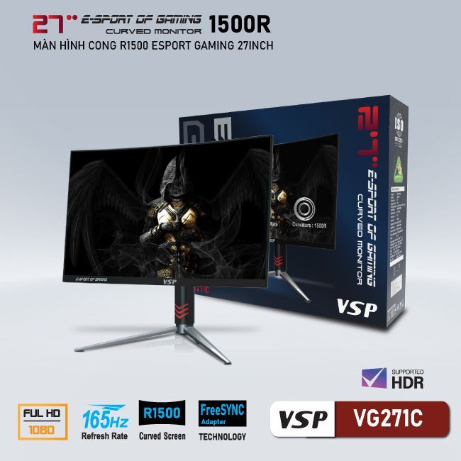 Màn hình cong VSP 27inch ESport Gaming VG271C (1500R, FULLHD, 165HZ, HDMI, DP) | Shopee Việt Nam
