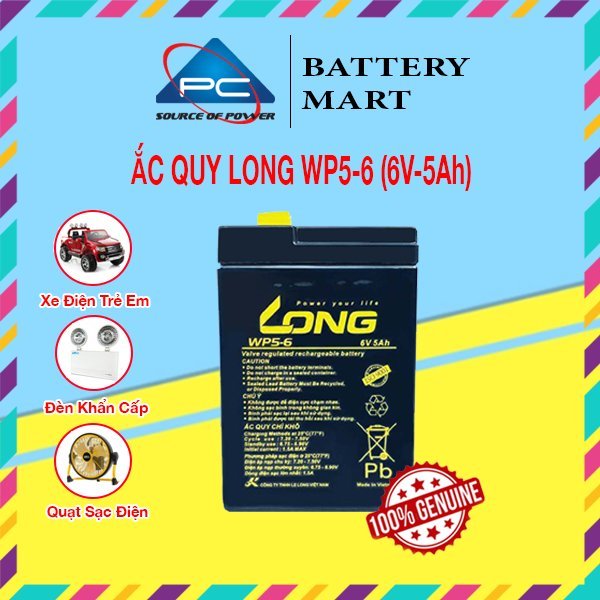 Ắc Quy LONG WP5-6 6V-5AH Bình ắc quy khô 6V cho xe điện trẻ em ,đèn khẩn cấp,quạt sạc | Shopee ...