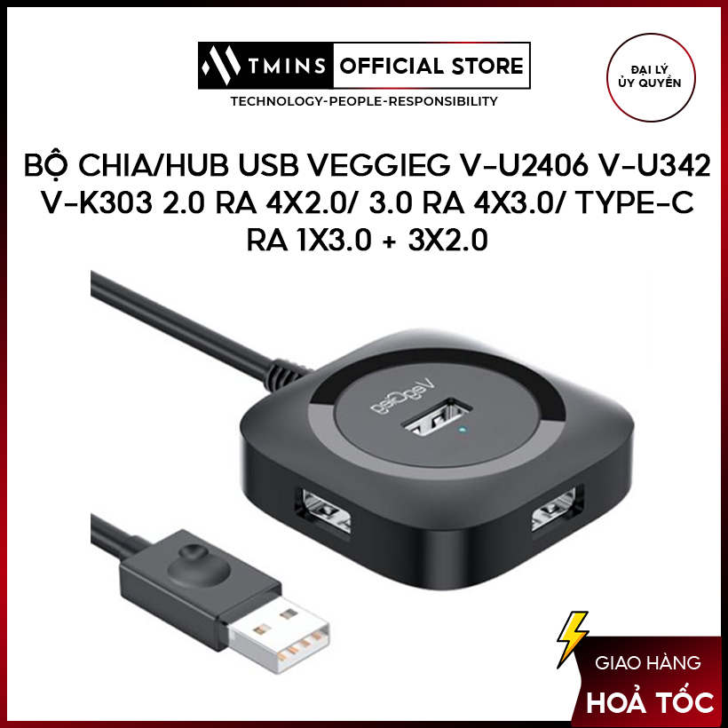 Bộ chia/Hub USB VegGieg V-U2406 V-U342 V-K303 2.0 ra 4x2.0/ 3.0 ra 4x3.0/ Type-C ra 1x3.0 + 3x2 ...