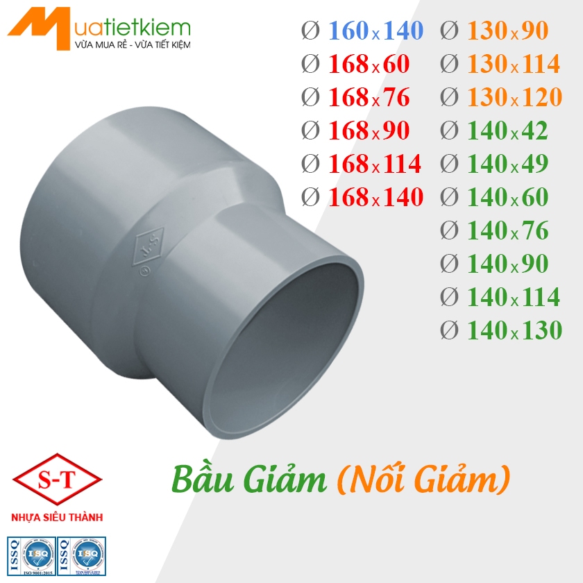 [BÁN SỈ] Bầu Giảm, Nối Giảm PVC phi 130x90/114/120, 140x42/49/60/76/90 ...