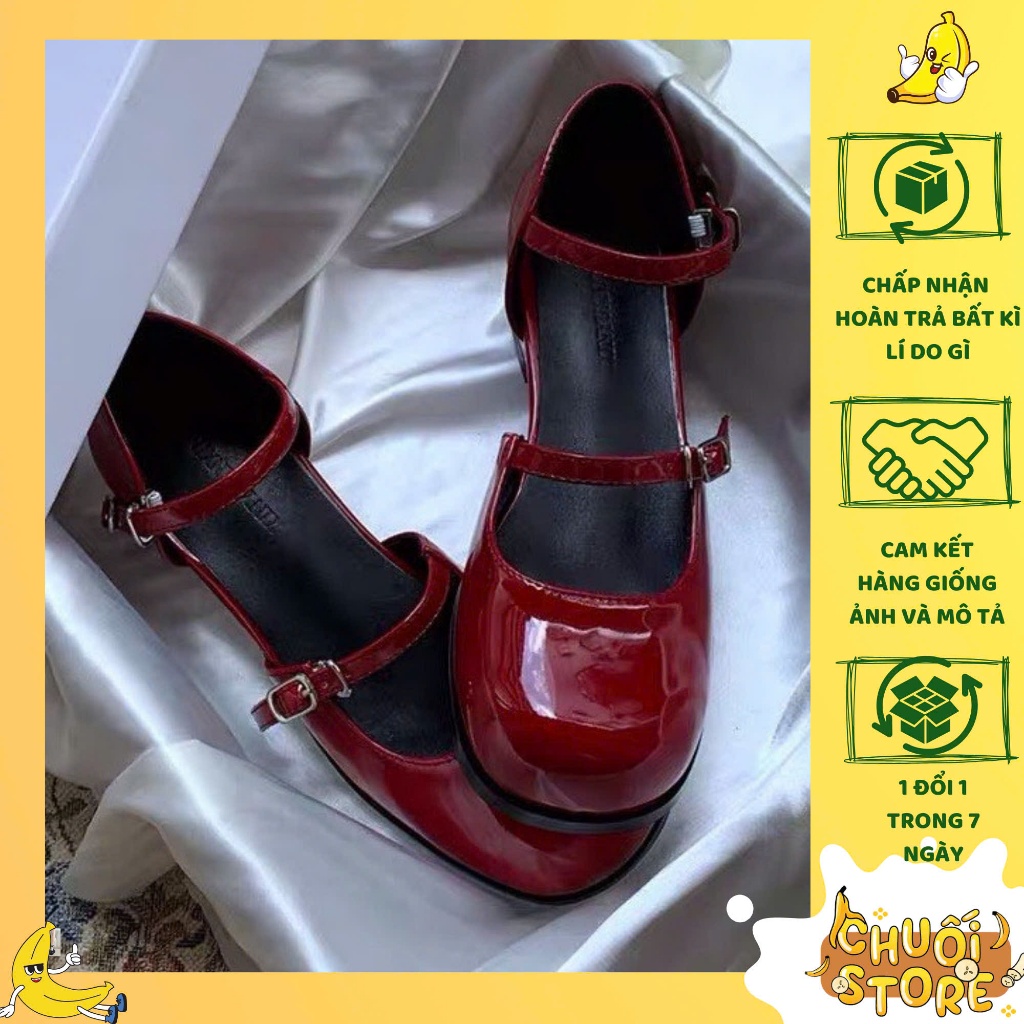 [SẴN + CHUẨN HÀNG QC] Giày mary jane mũi tròn da pu bóng sang chảnh cho ...