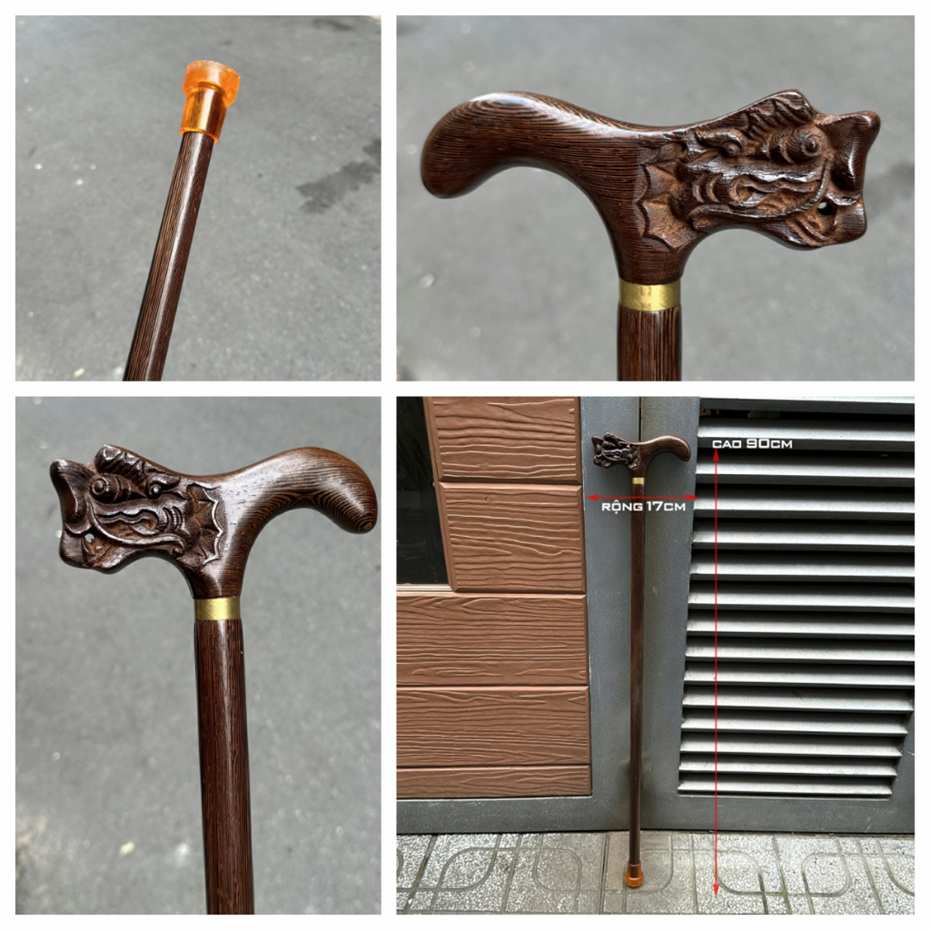 [Điêu khắc đầu Rồng] Gậy Gỗ Batoong Chống Cho Người Già - Gậy chống hỗ ...