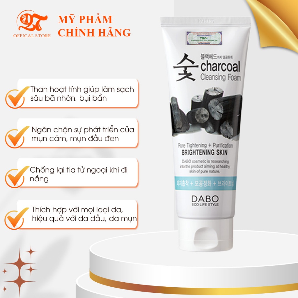 Sữa rửa mặt than hoạt tính Dabo Charcoal Cleansing Foam 150ml | Shopee ...