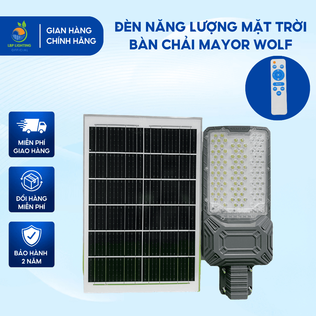 Đèn Năng Lượng Mặt Trời Bàn Chải Mayor Wolf Siêu Sáng Công Suất 500W Hẹn Giờ Bật Tắt Chiếu Sáng ...
