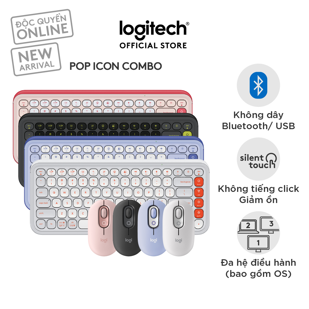 Combo Chuột & Bàn Phím Bluetooth Logitech POP ICON COMBO - Gõ yên tĩnh ...
