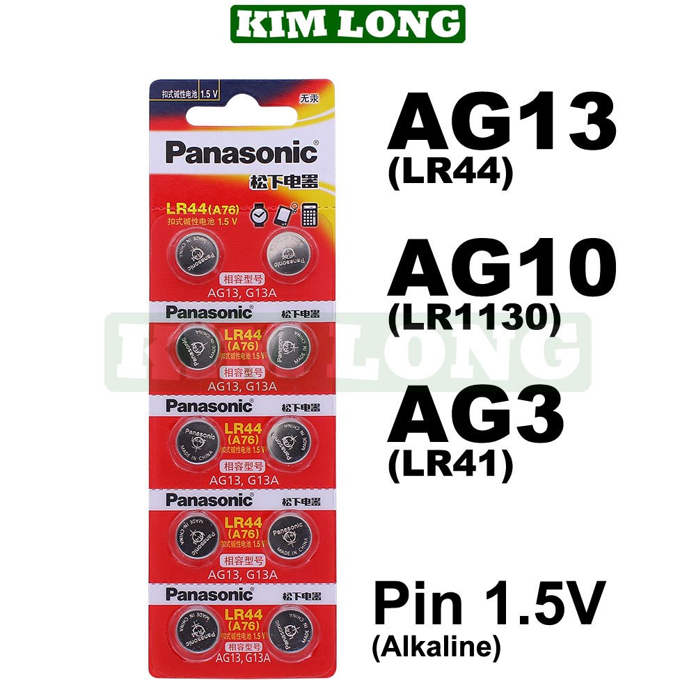 Pin cúc áo Panasonic AG13/LR44,AG10/LR1130,AG3/LR41,pin đồng hồ 1.5V ...