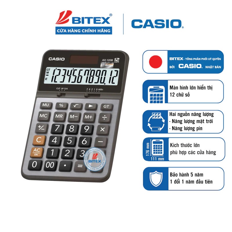 [chính hãng] Máy tính Casio AX-120B Bitex, để bàn dùng cho văn phòng, cá nhân | Shopee Việt Nam
