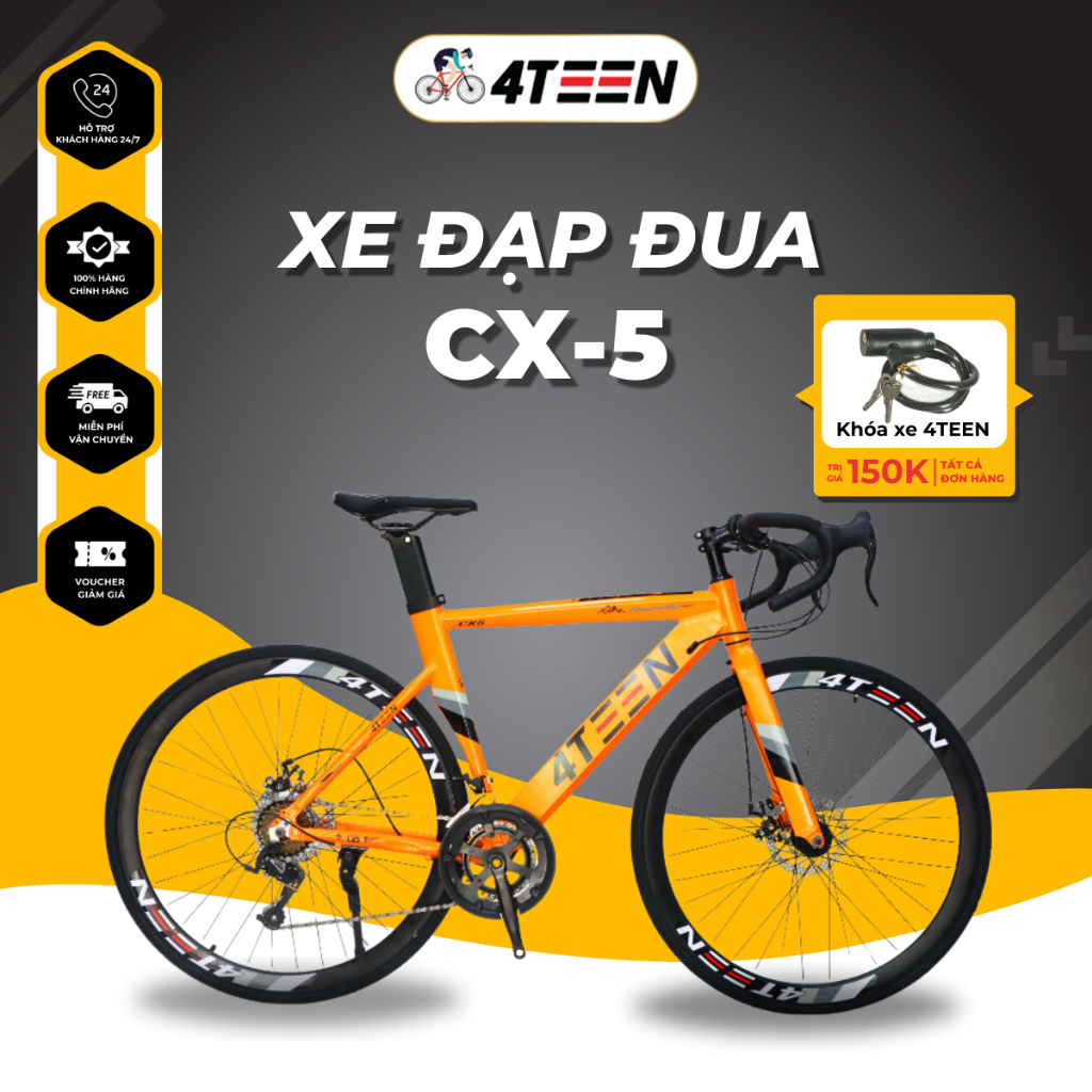 4TCX5_03 Xe Đạp Đua Road Bike 4TEEN CX-5 Khung Nhôm Cao Cấp Bánh 700c 8 Tầng Líp Bảo Hành 6 Năm ...