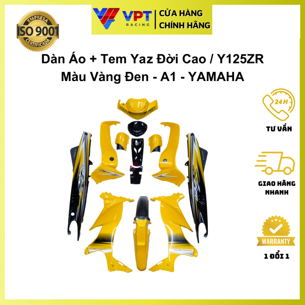 Bộ ốp + tem Yaz Y125Z đời thấp - vàng đen - chính hãng Yamaha 5XK-F0 ...