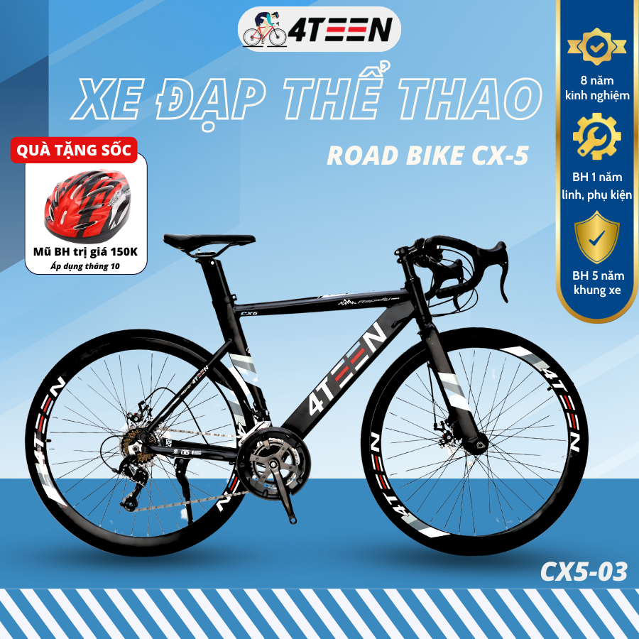 [CX5-03] Xe đạp thể thao tay cong 4TEEN CX5, Xe đạp đua bản nâng cấp mới nhất 2024, tặng kèm bơm ...