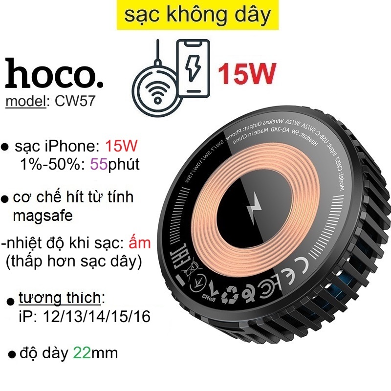 Đế sạc không dây từ tính có quạt tản nhiệt Hoco CW57 sạc nhanh 15W cho ...