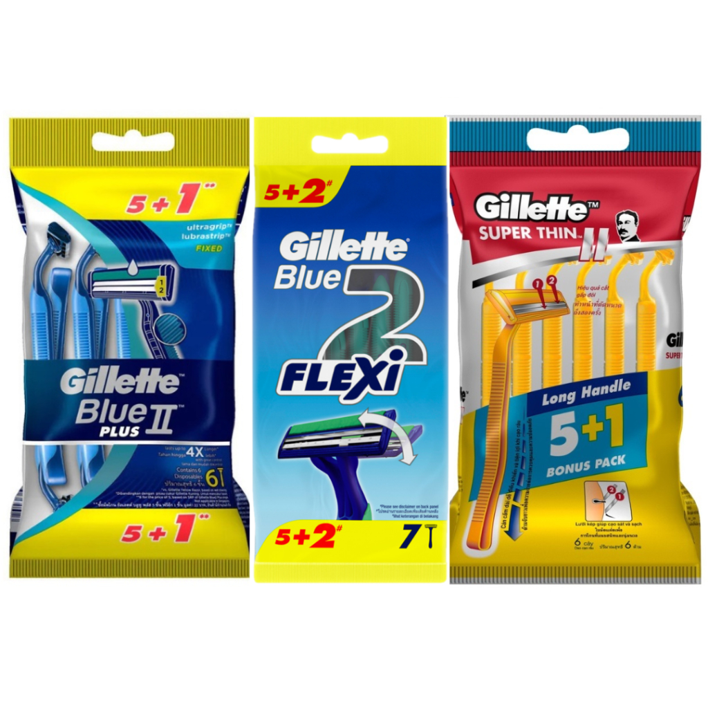Dao Cạo Râu GILLETTE Super Thin Long-Vàng/Blue II Plus-Xanh (6 Cây ...