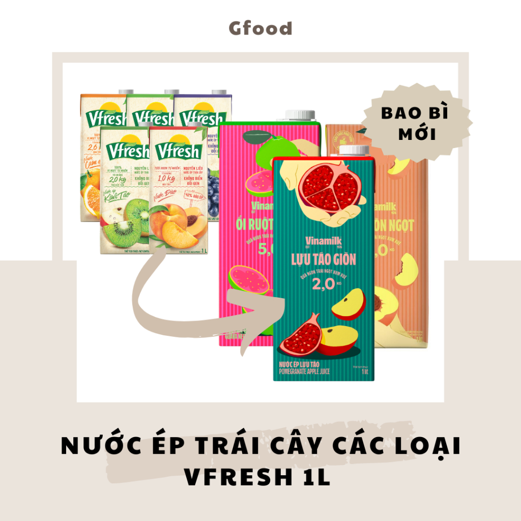 Vinamilk Vfresh Nước Ép Trái Cây 1L (Táo, Cam, Đào, Nho, Lựu Táo, Kiwi ...