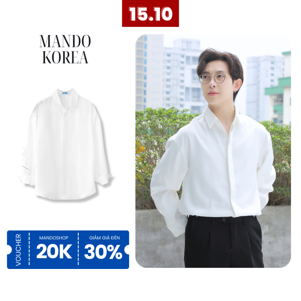 Áo Sơ Mi Trắng Nam Giấu Cúc MANDO Form Rộng Dài Tay Cao Cấp Phong Cách Hàn Quốc Thời Trang Nam ...