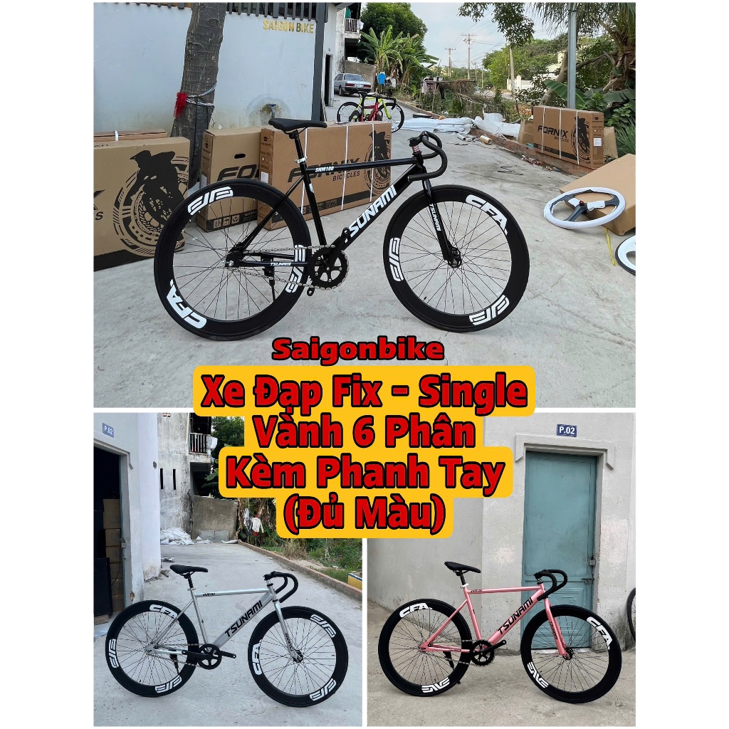 Xe Đạp Thể Thao Fix Và Single Tsunami Khung Thép Vành 6 Phân Đủ Màu Kèm Phanh Tay (Kèm Dây Strap ...