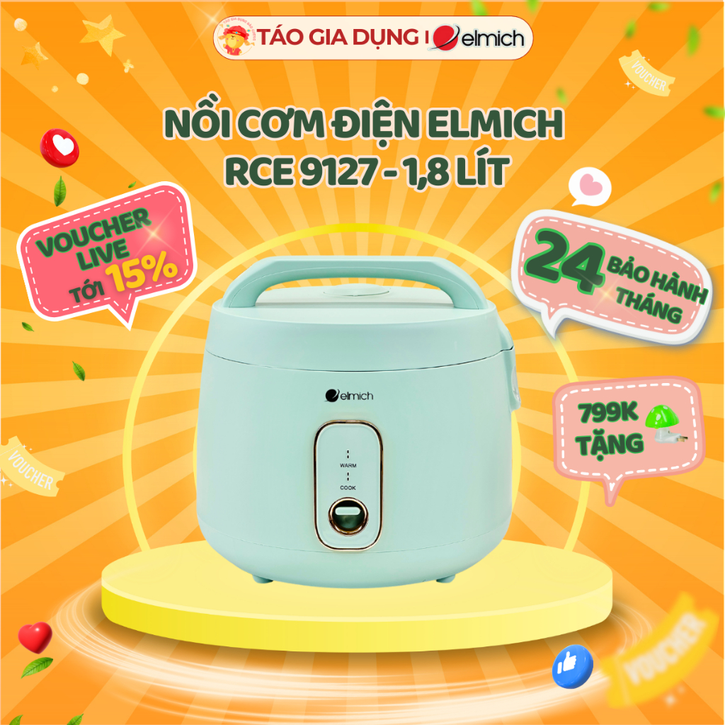 Nồi cơm điện Elmich 1.8L RCE-9127 - 700w, 1,8 lít, Lòng nồi dày, giữ ấm ...