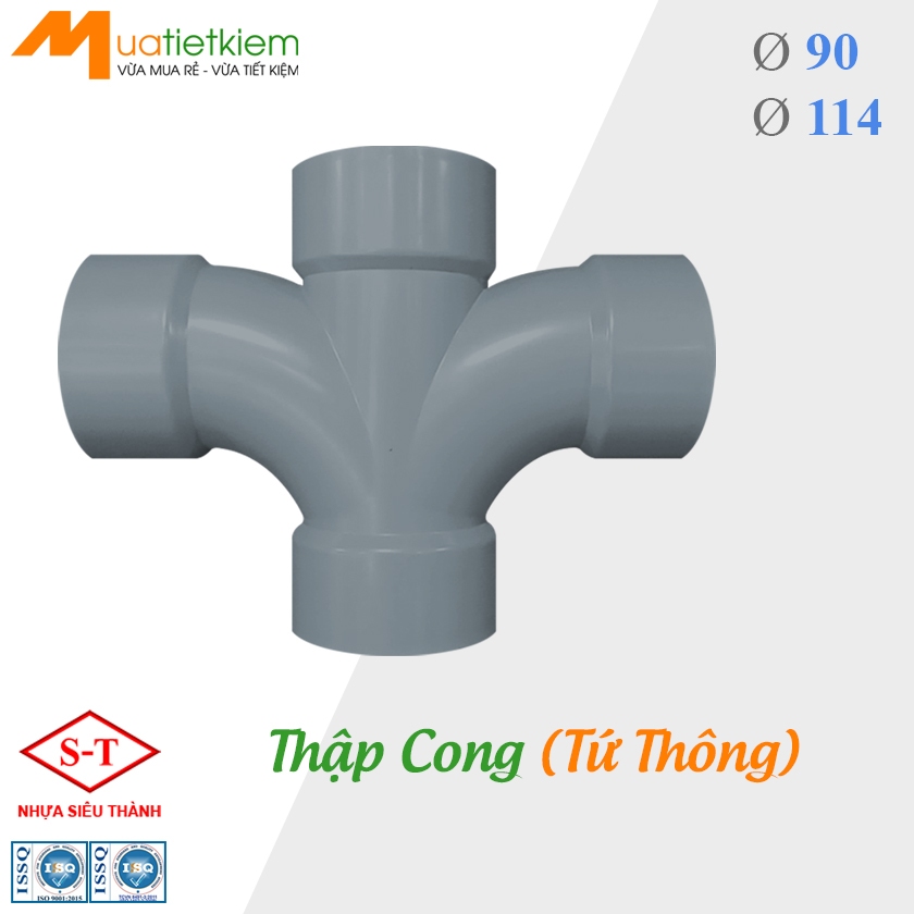 Ø90 Ø114 [BÁN SỈ] Chữ Thập Cong, Tứ Thông Cong PVC phi 90, 114, phụ ...