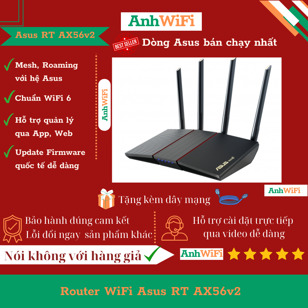 Router Wifi ASUS RT-AX56U V2, Băng tầng kép, Chuẩn AX1800, Chíp xử lý ...