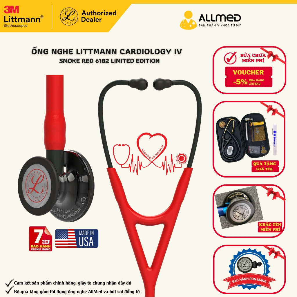 Ống nghe Littmann® Cardiology IV ™ màu đỏ, gương đen, Grey 6183 Limited ...