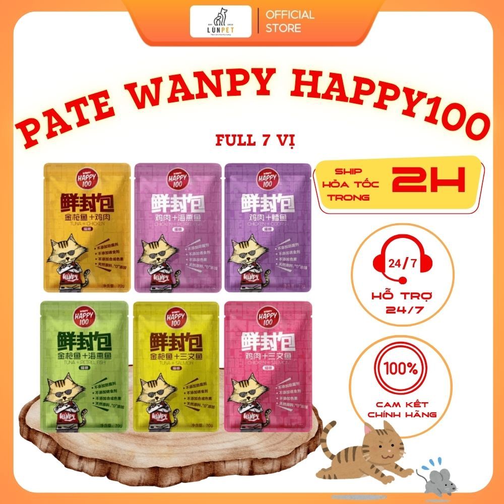 [PATE] Wanpy Happy100 Gói 70gr 7 Vị Full Đủ Vị Dành Cho Mèo - Lùn ...