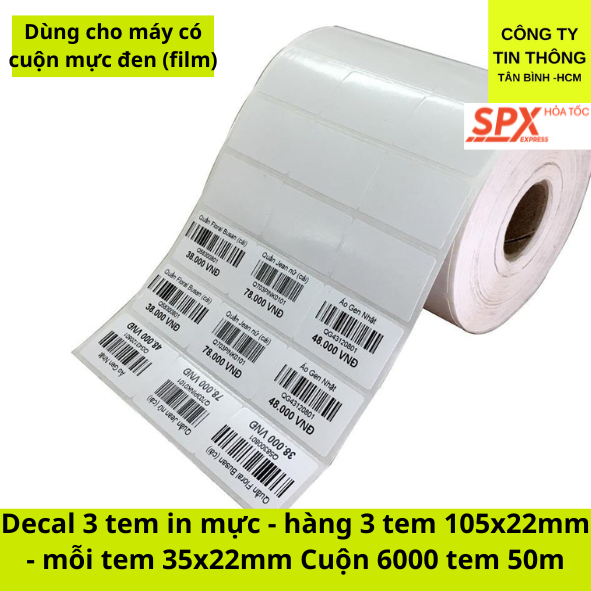 10 Cuộn TEM in mã vạch 3 hàng khổ 35x22-3 tem/hàng dùng cho máy in mực ...