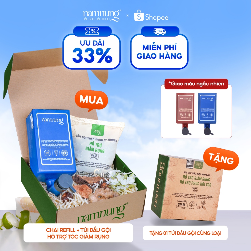 (Mua 1 tặng 1) Chai refill + túi dầu gội NAMNUNG tặng 01 túi dầu gội ...