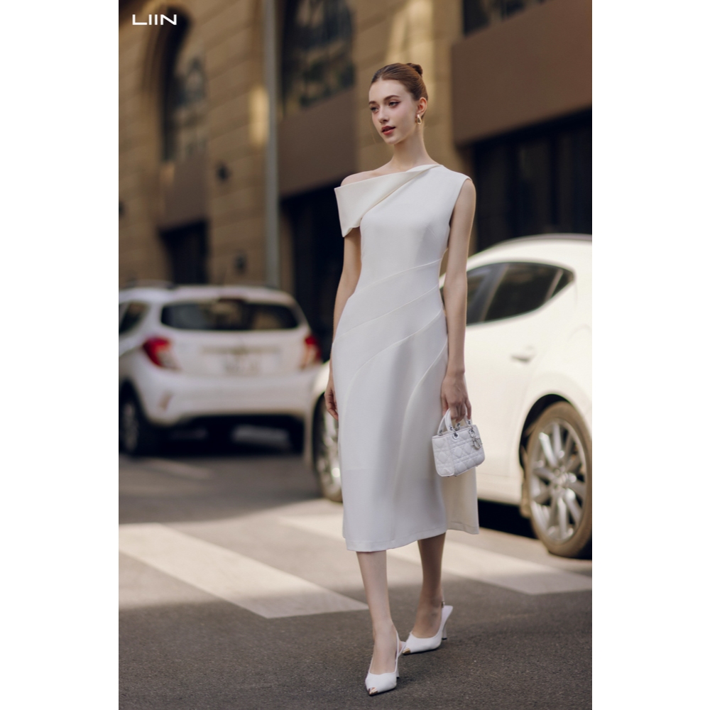 Đầm Kem Vai Lệch - LIIN CLOTHING - VXD365SBE-S24 | Shopee Việt Nam