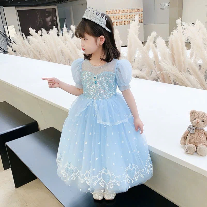 [TẶNG ĐÈN LED] Đầm elsa tay phồng có tà dài dự tiệc xinh xắn cho bé gái ...