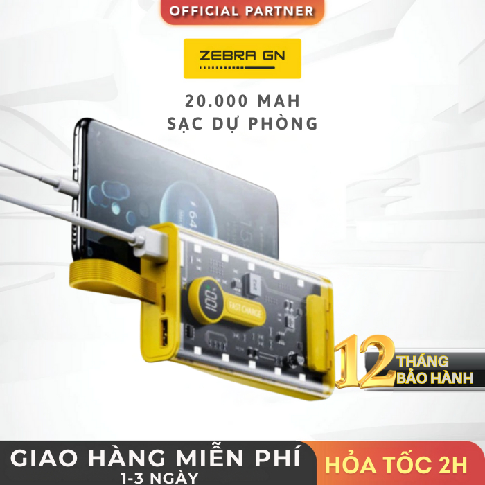 Sạc dự phòng trong suốt 20000mah TZ07 với 2 cổng sạc nhanh 22,5W và PD ...