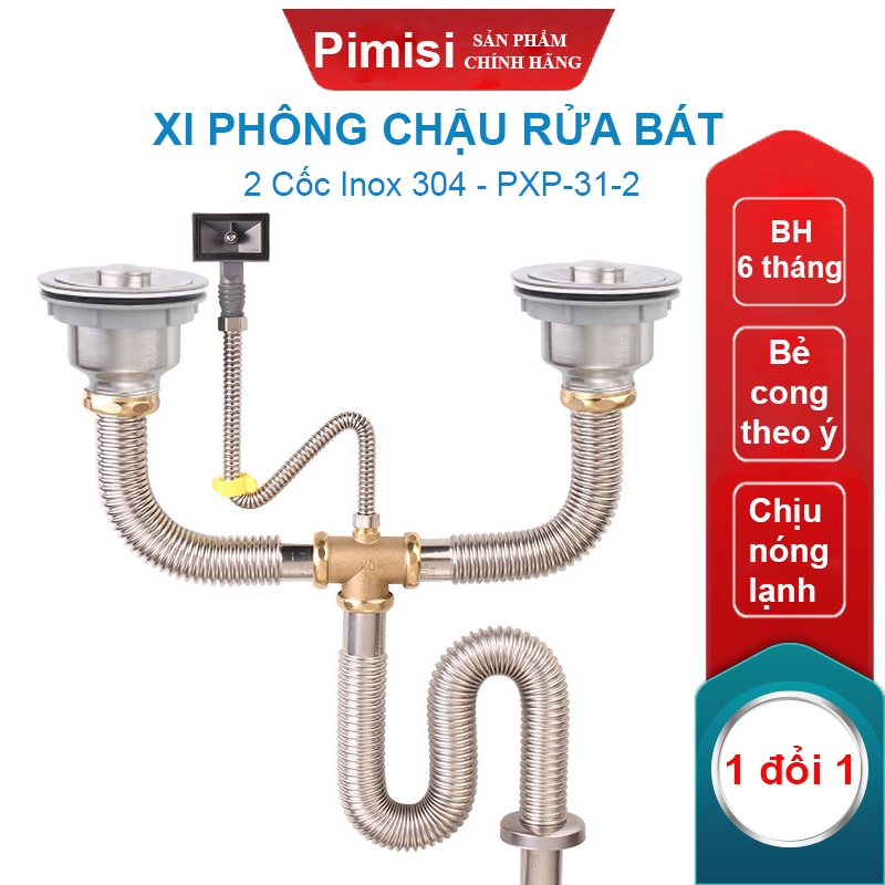 Xi Phông Chậu Rửa Bát 2 Hố Phi 110-140 Inox Cao Cấp Kiểu Chun Uốn - Bẻ ...