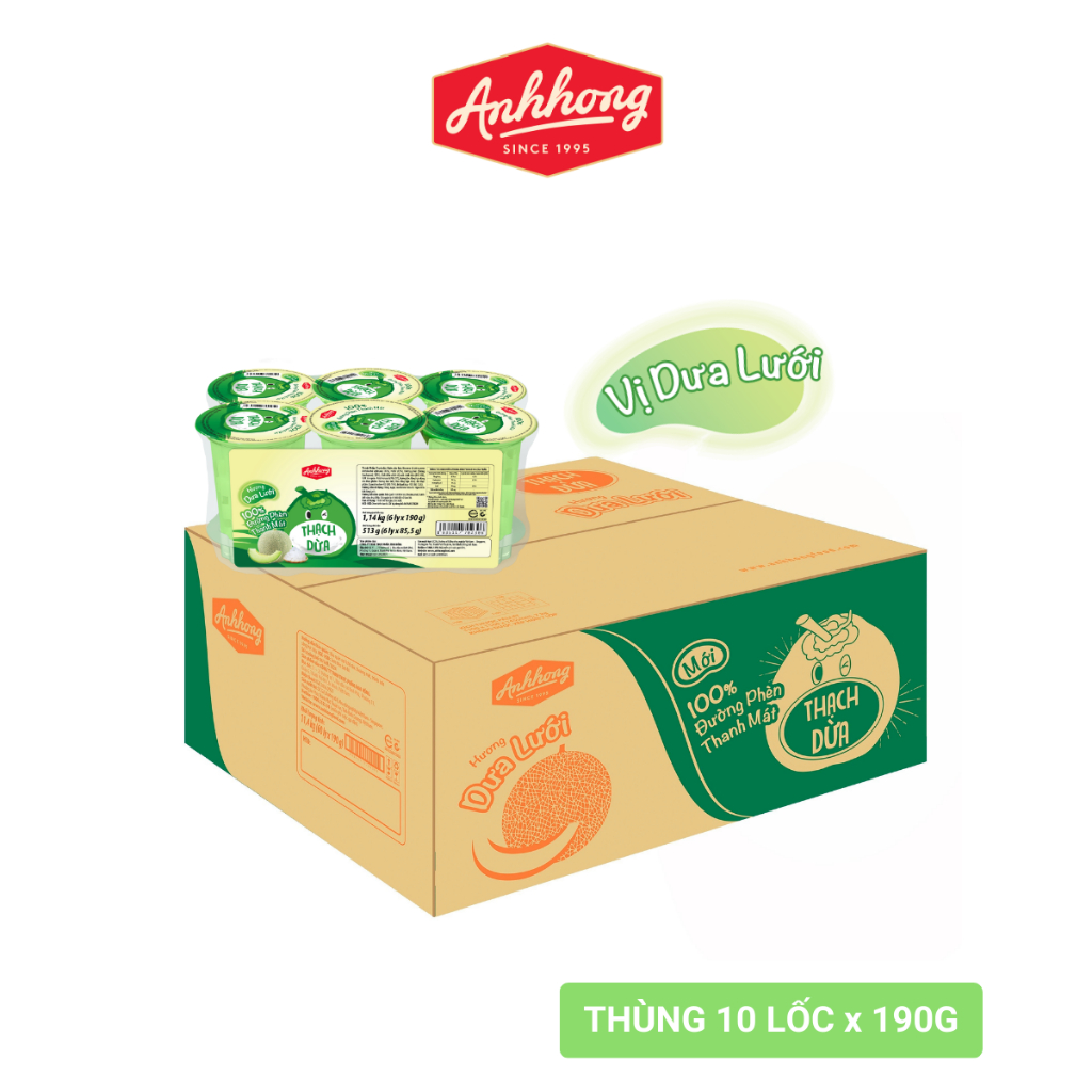 [MỚI] Thạch dừa đường phèn Ánh Hồng Hương Dưa Lưới - Thùng 10 Lốc x 190g | Shopee Việt Nam