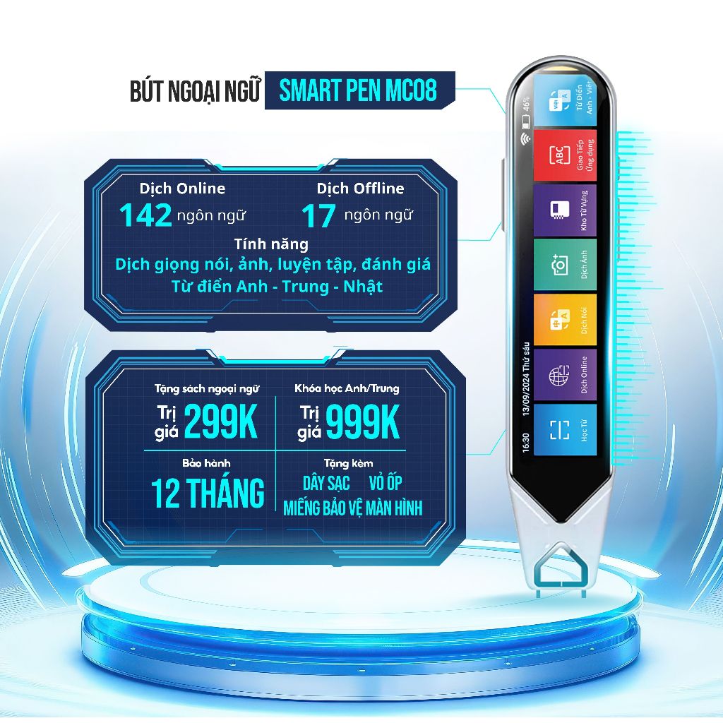 Máy phiên dịch thông minh - Smart Pen MC08 - Bút dịch 142 ngôn ngữ + Tặng kèm 1 sách ngoại ngữ ...