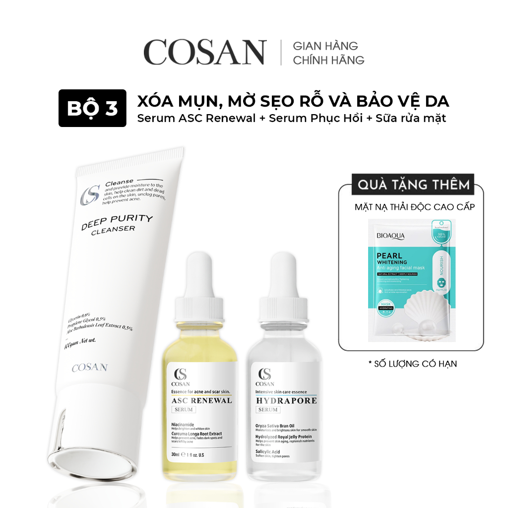 Bộ 3 sản phẩm xóa mụn, mờ sẹo rỗ Cosan gồm Serum ASC Renewal + Serum ...