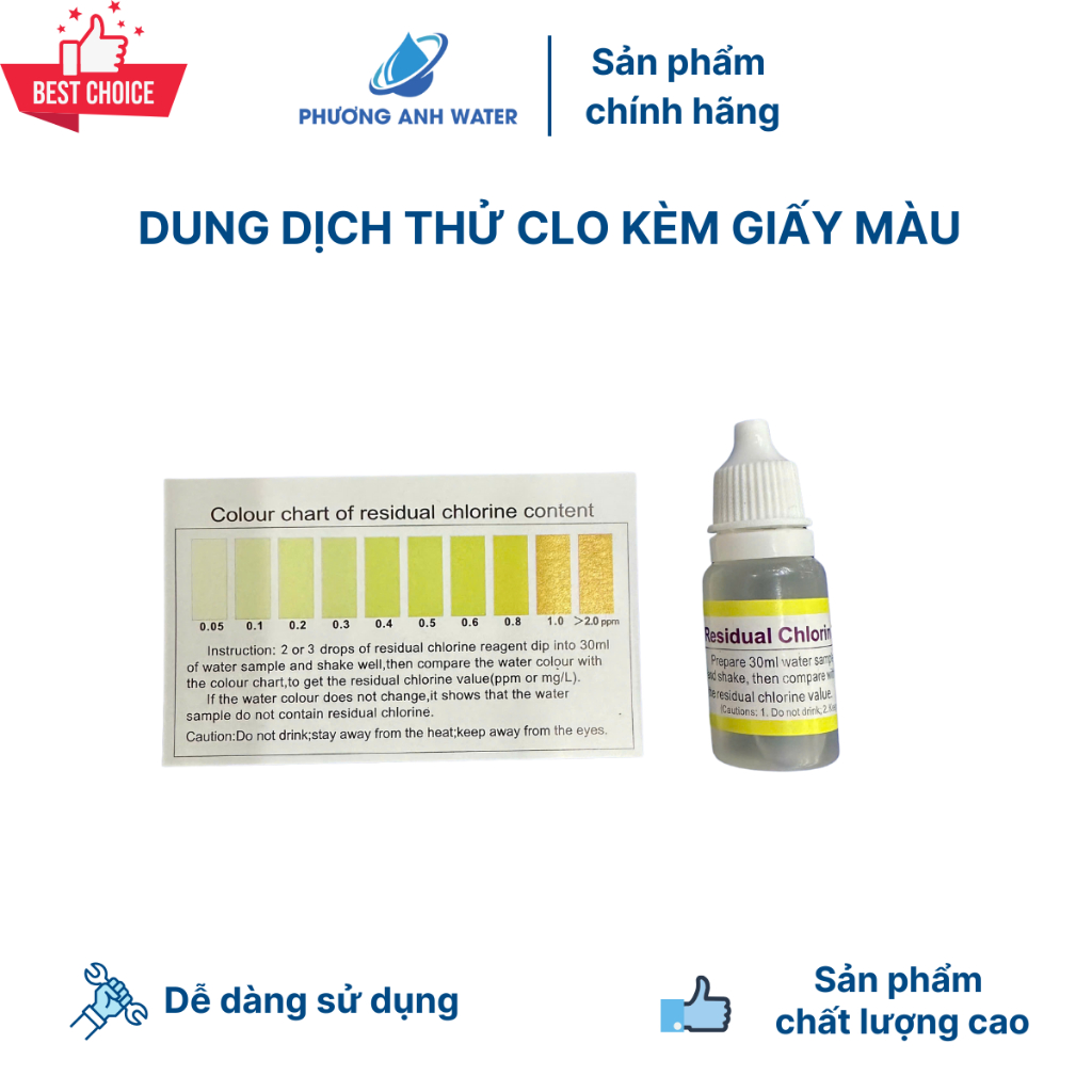 [Chai 10ml] Dung dịch thử Clo, test Clo dư trong nước trước và sau khi ...