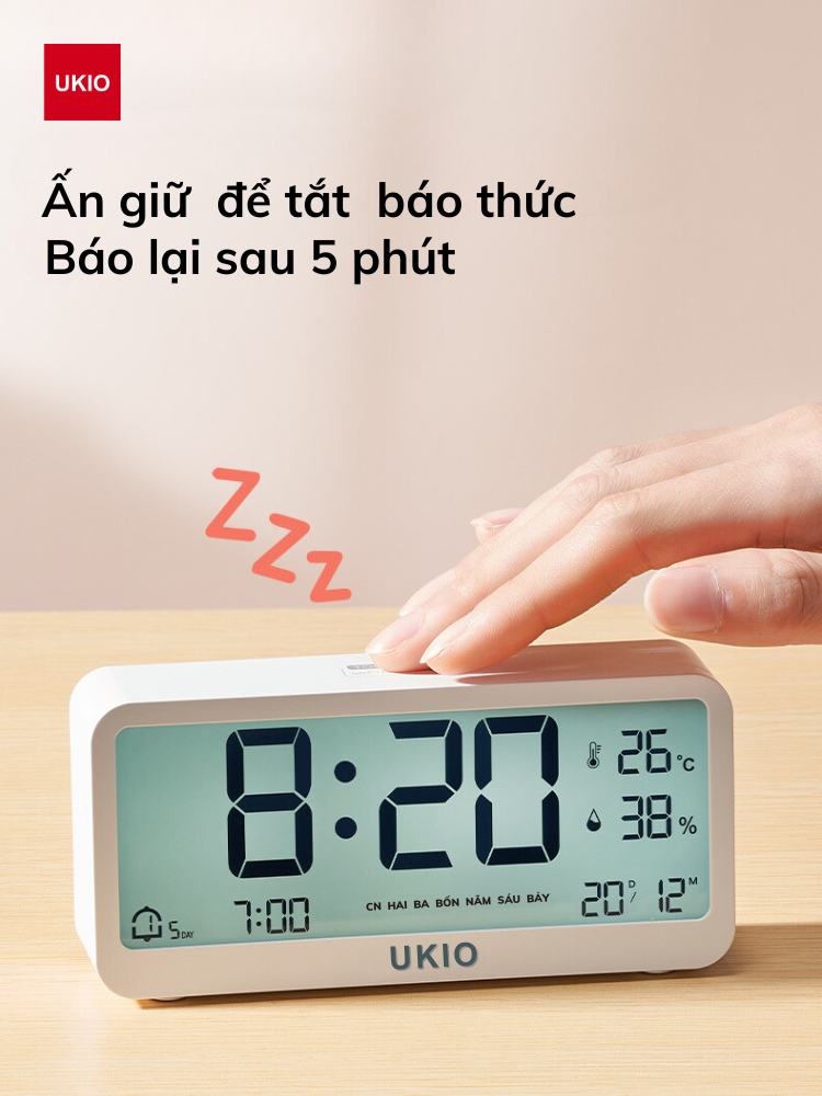 Đồng hồ LED báo thức UKIO màn hình LCD cao cấp đo nhiệt độ, độ ẩm, báo ...