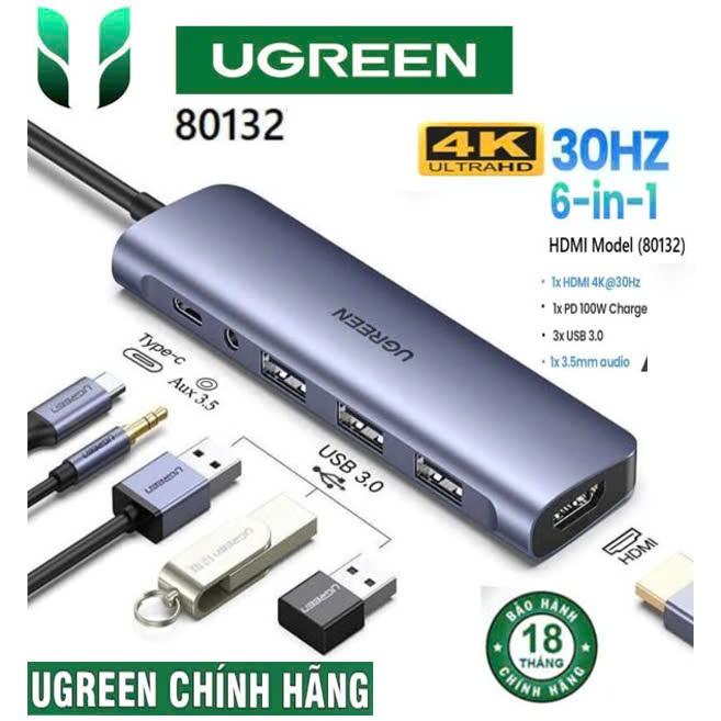 Bộ chuyển USB Type C 6 in 1 Ugreen 80132 CM136 Cao Cấp | Shopee Việt Nam