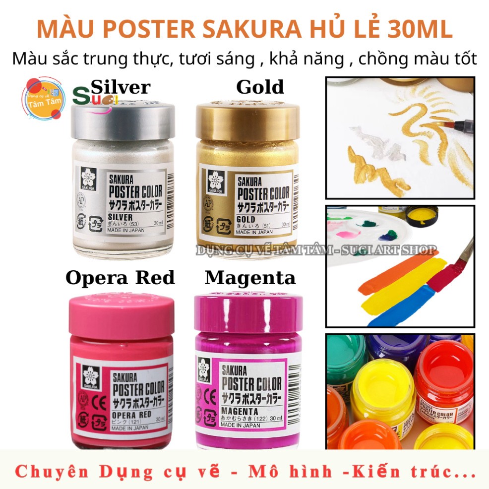 [SUGI-ART] Màu Poster Sakura , Màu bột nhũ vàng , nhũ bạc , 122 Magenta / 121 Opera Red | Shopee ...