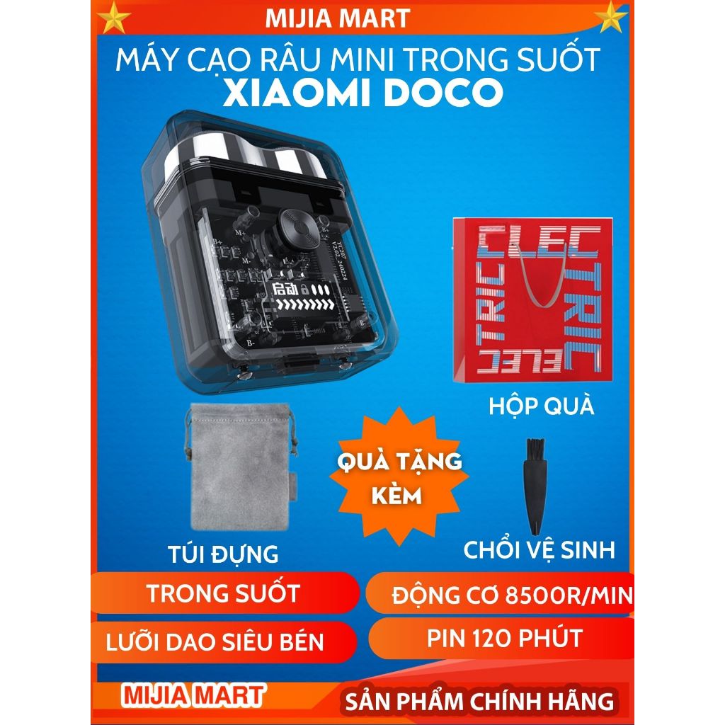 Máy Cạo Râu Mini Trong Suốt Xiaomi Doco TS001. Pin chờ 120 ngày, chống nước IPX6, Động cơ 8500 ...