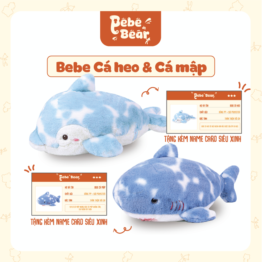 Bebe Cá Heo, Cá Mập-Gấu bông cá heo mập dễ thương, mềm mại ôm đi ngủ ...