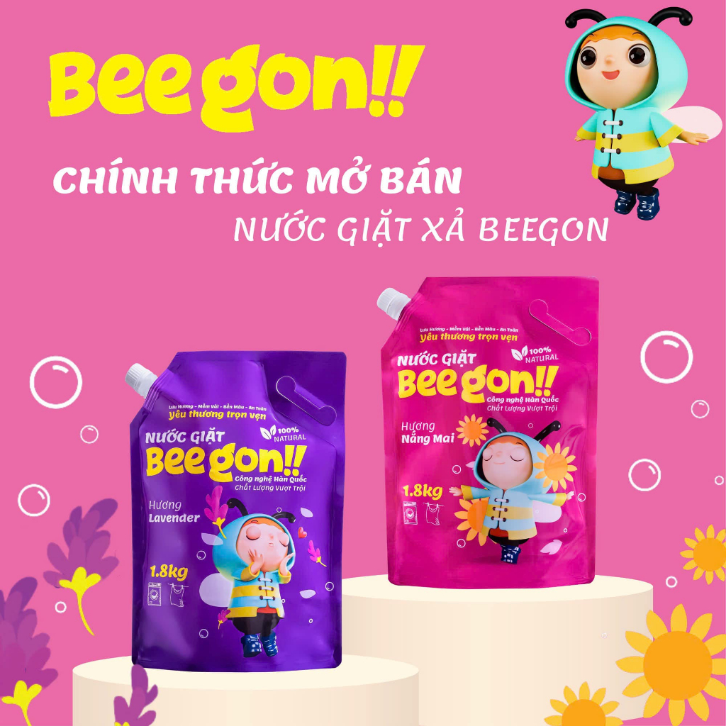 Nước giặt xả Beegon 1.8L công nghệ Ultra kép ( combo 4 túi mix màu ...