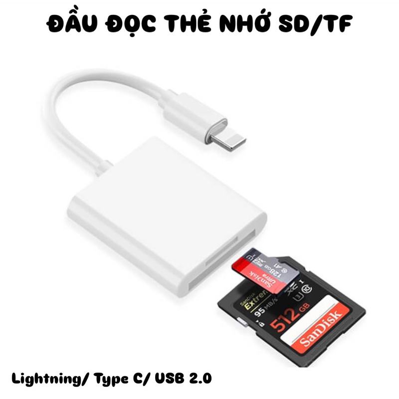 Đầu Đọc Thẻ Nhớ SD/TF 2 trong 1 Lightning / Type C / USB 2.0 | Shopee Việt Nam
