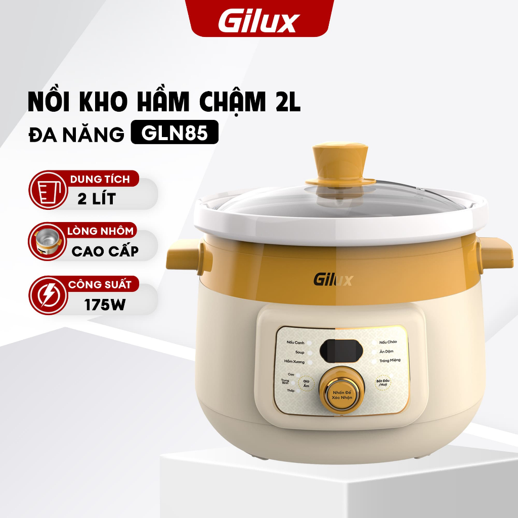 Nồi kho hầm điện 2.0L GILUX GLN85 chính hãng đa năng - Chưng yến điện, kho cá, hầm xương, nấu ...