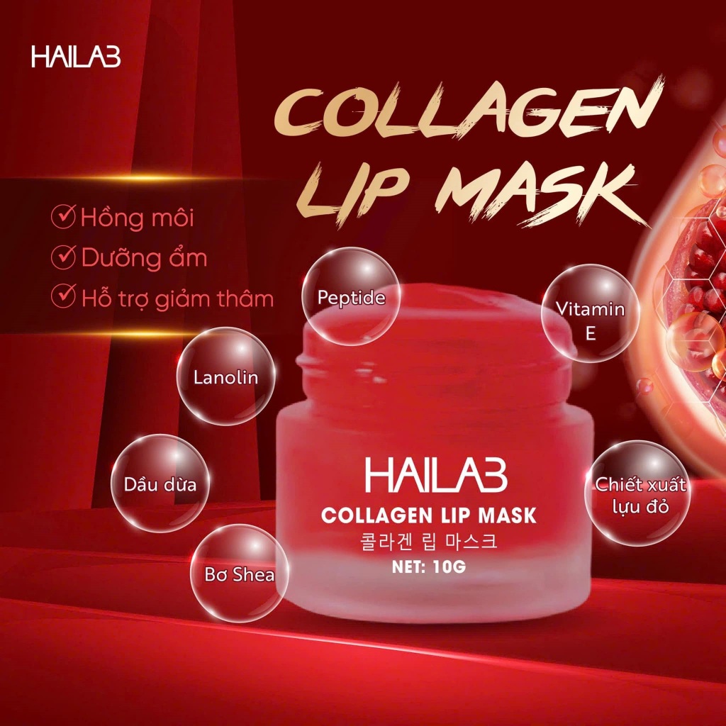 Dưỡng môi Ủ môi lựu đỏ Hailab collagen lip mask Hàn Quốc chính hãng ...