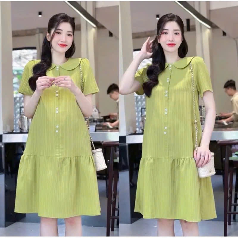 Váy bầu cộc tay cổ sen dáng đuôi cá xinh xắn, đầm bầu dáng babydoll ...