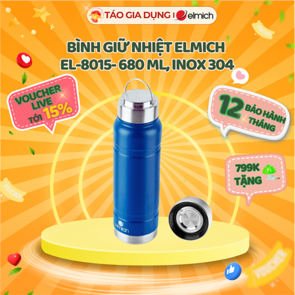 Bình giữ nhiệt Elmich EL-3683/1000ML EL8015/680ML - Giữ nhiệt chân không, inox 304 bền bỉ, an ...